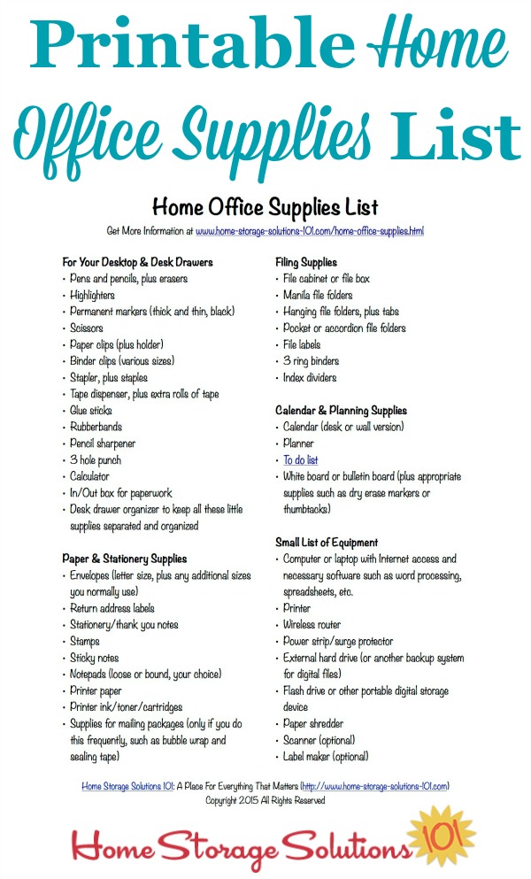 Free Printable Home Office Supplies List 