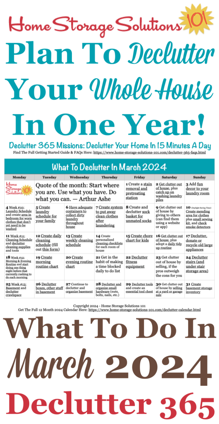 March Declutter 365 Calendar: 15 Minute Daily Missions For Month