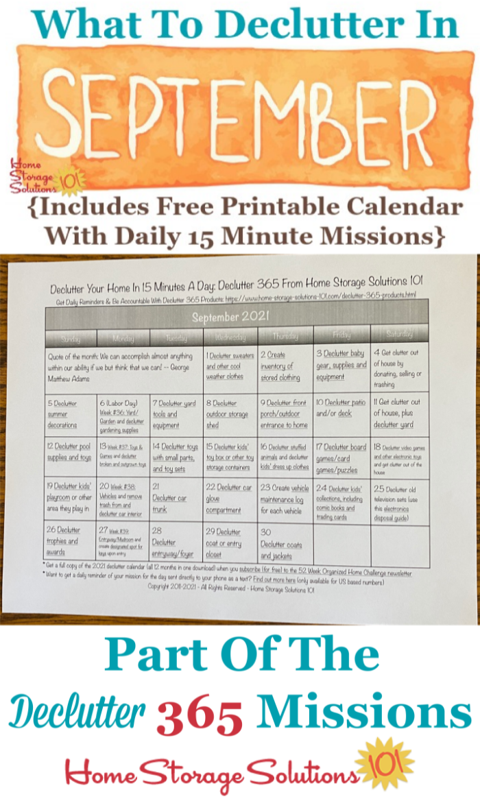 September Declutter Calendar: 15 Minute Daily Missions For Month