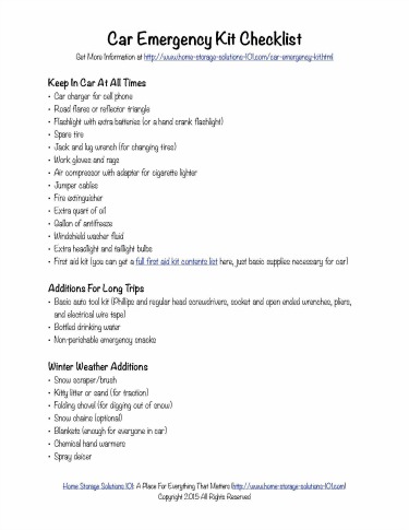Car Emergency Kit List {With Printable}