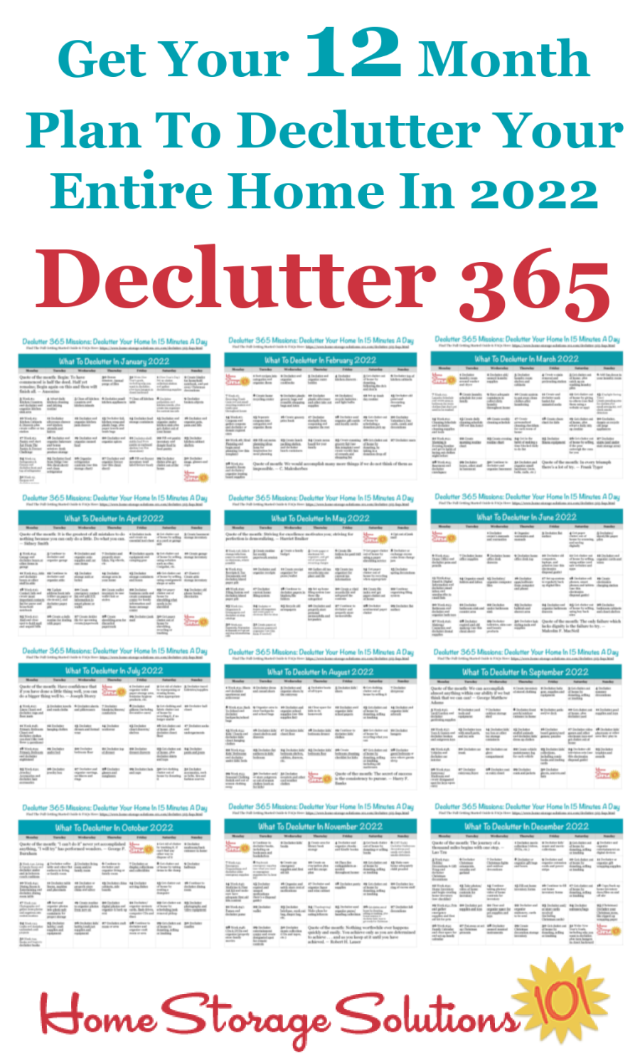 Free 2022 Printable Declutter 365 Calendar: 15 Minute Daily Missions