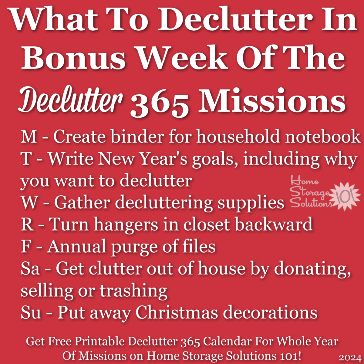 January Declutter 365 Calendar: 15 Minute Daily Missions For Month