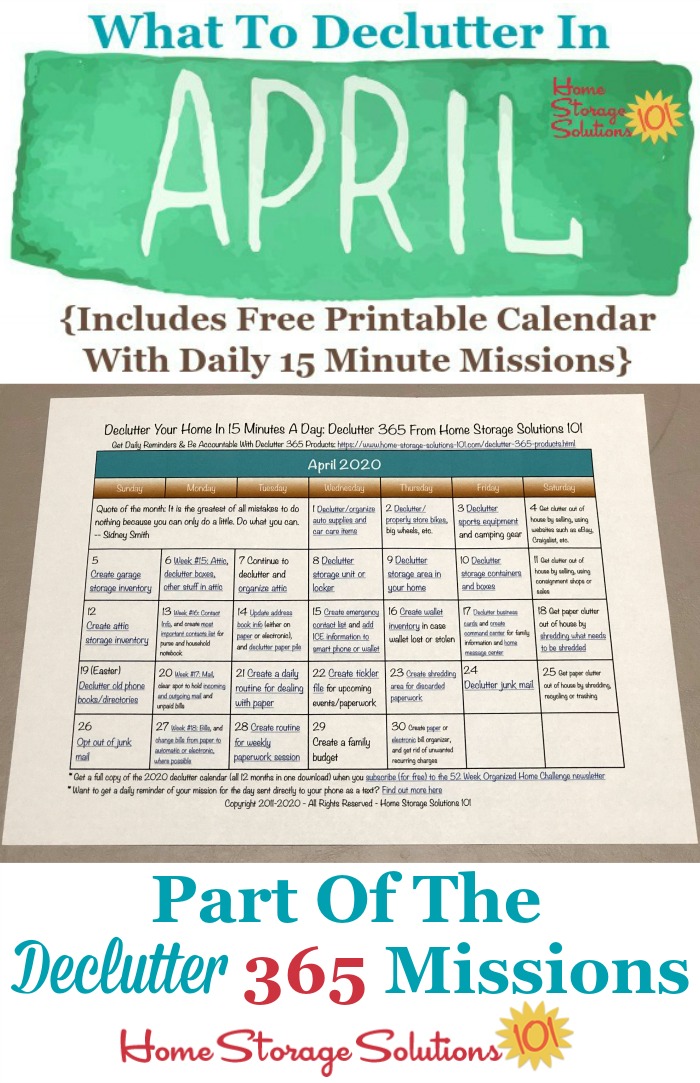 April Declutter Calendar: 15 Minute Daily Missions For Month April Declutter Calendar: 15 Minute Daily Missions For Month