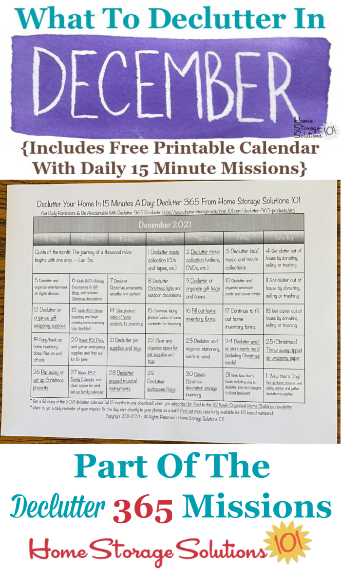 December Declutter Calendar: 15 Minute Daily Missions For Month