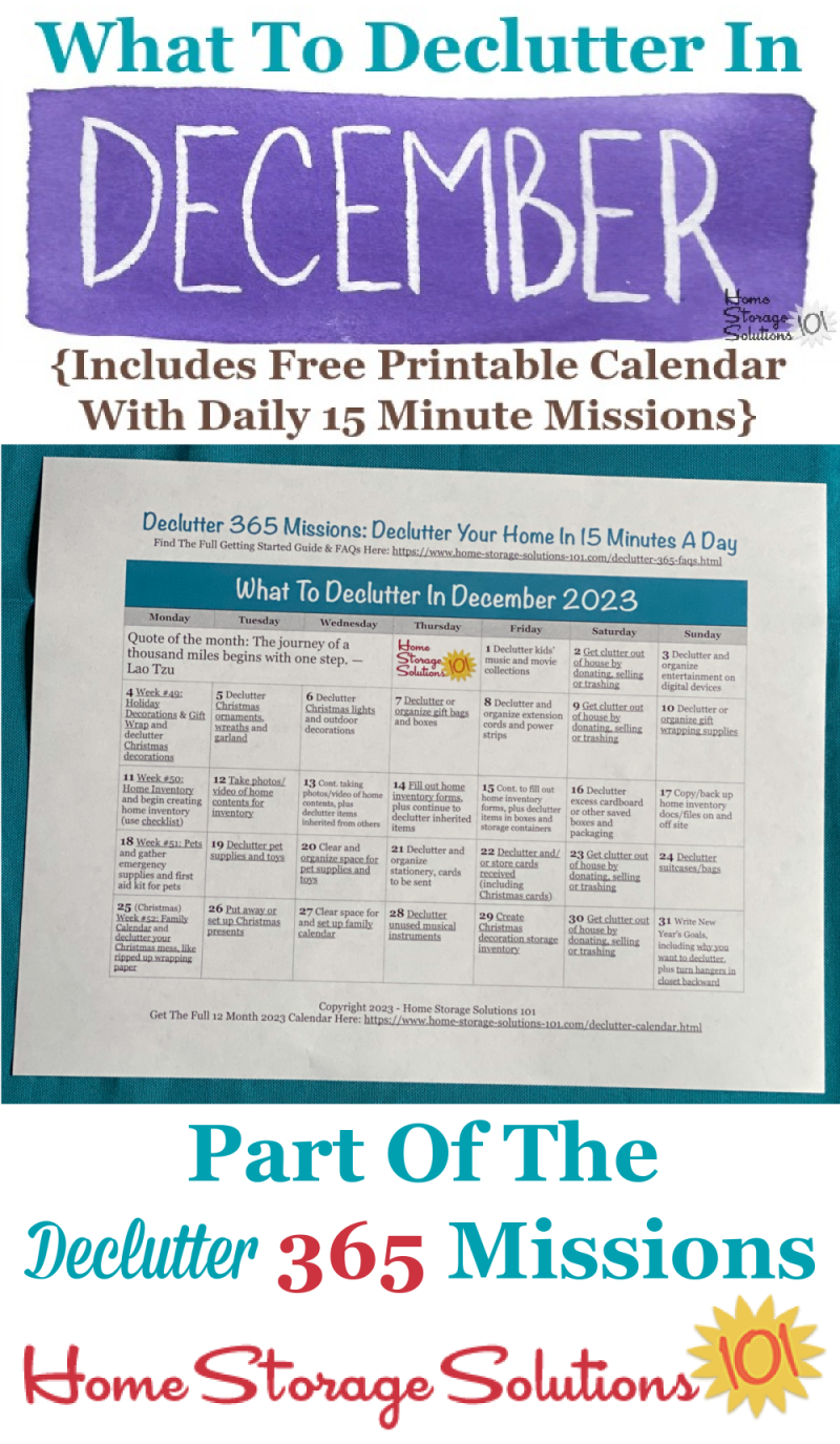 December Declutter 365 Calendar: 15 Minute Daily Missions For Month