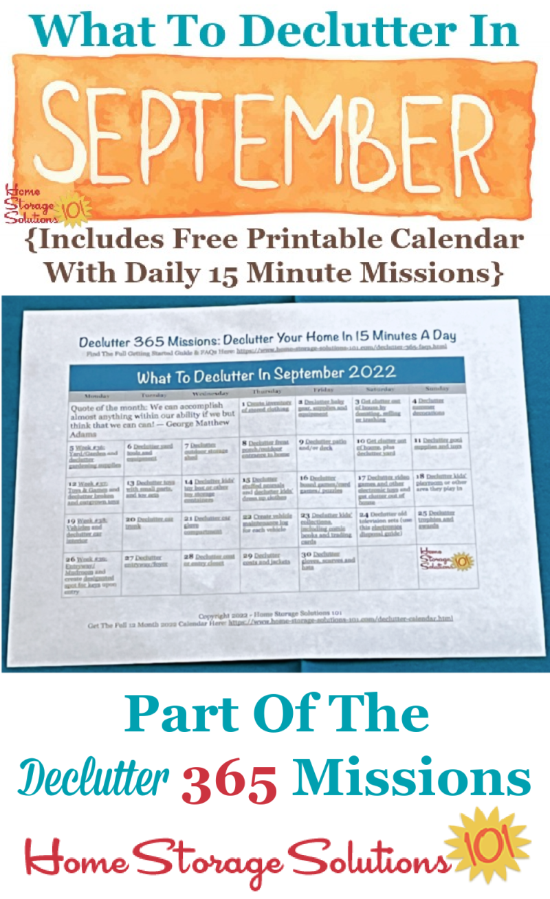 September Declutter 365 Calendar: 15 Minute Daily Missions For Month