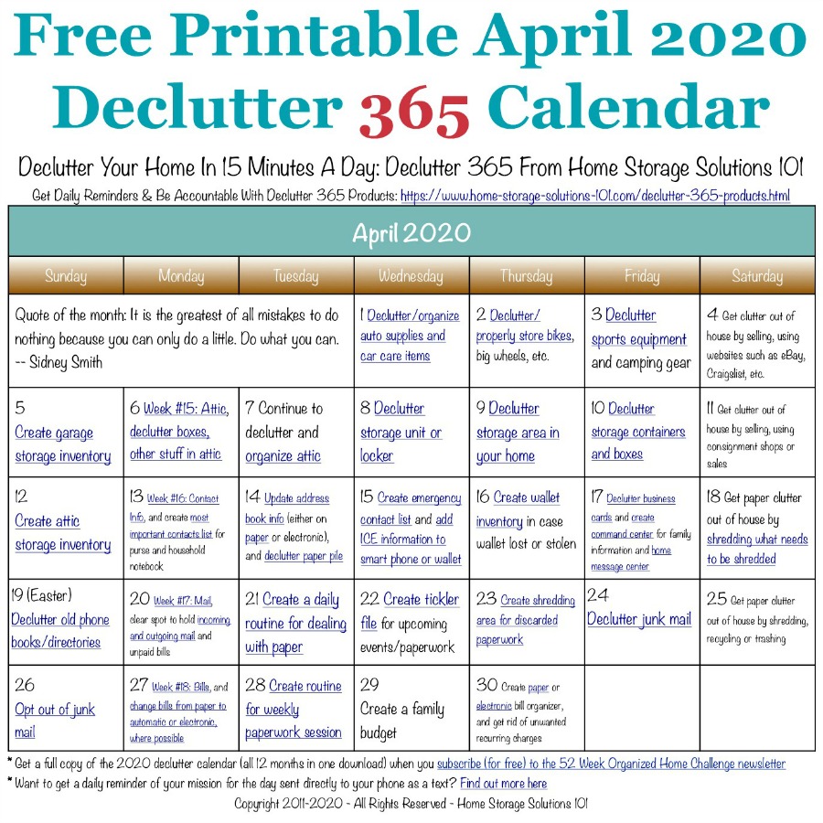 April Declutter Calendar: 15 Minute Daily Missions For Month