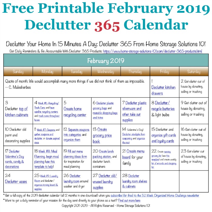 February Declutter Calendar: 15 Minute Daily Missions For Month